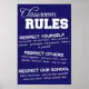 Blue and White Classroom Rules Poster | Zazzle