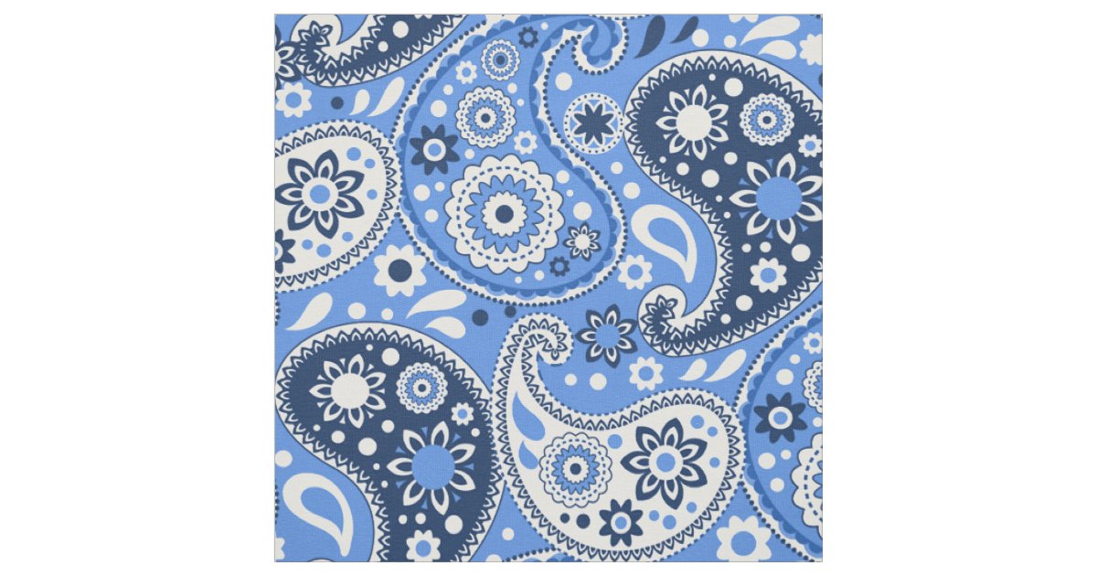 Blue and White Country Western Farm Paisley Fabric | Zazzle
