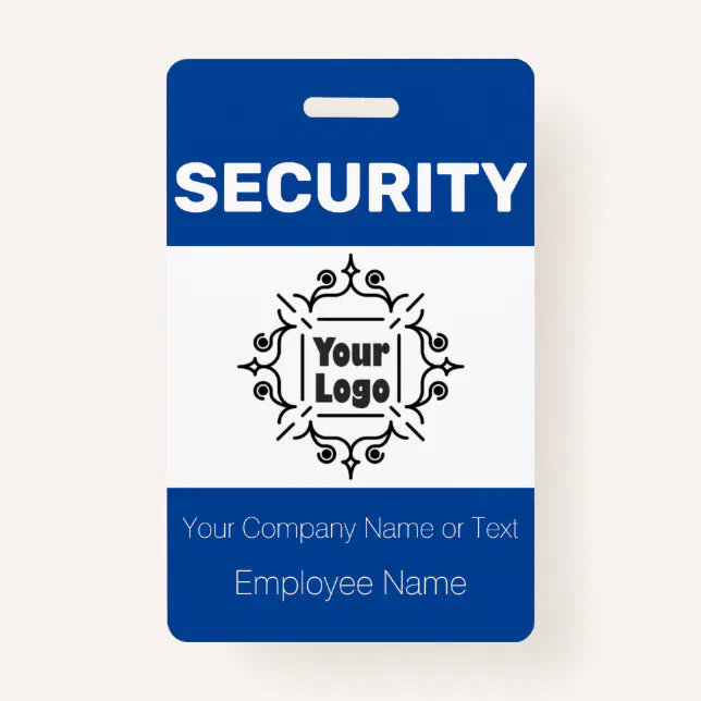 Blue and White Custom Logo Security Guard ID Badge | Zazzle