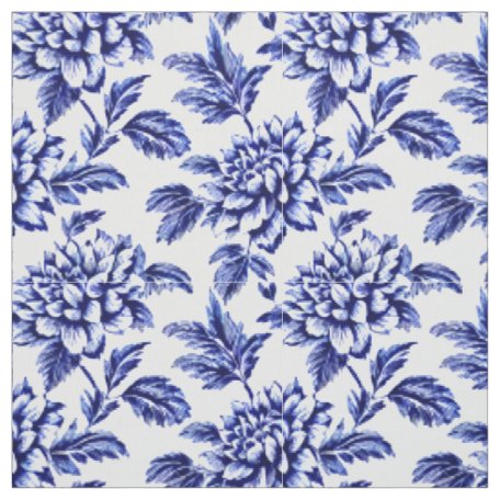 Elegant Engraved Blue and White Floral Toile Fabric | Zazzle