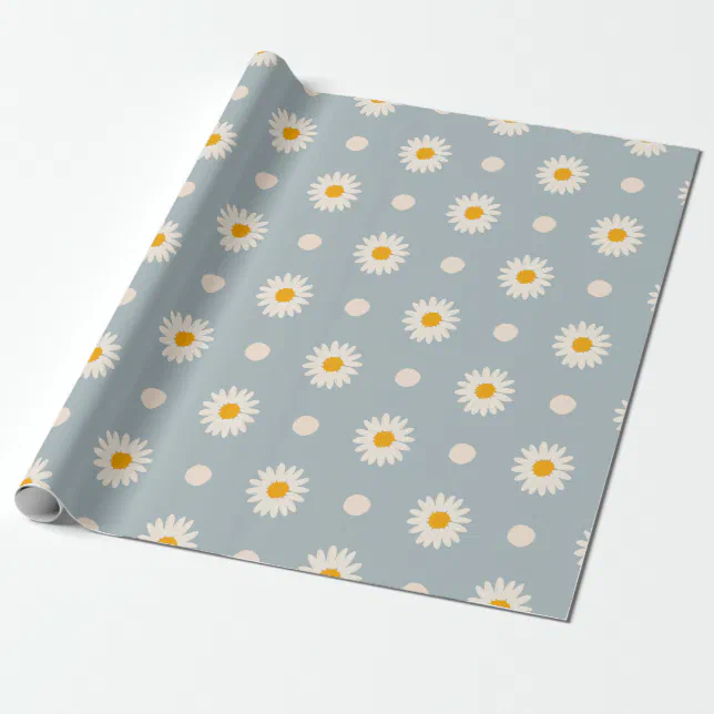 Blue and White Daisy Floral Pattern Wrapping Paper | Zazzle