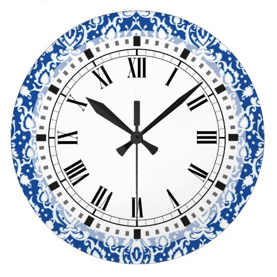 Blue and White Damask Large Clock | Zazzle.com
