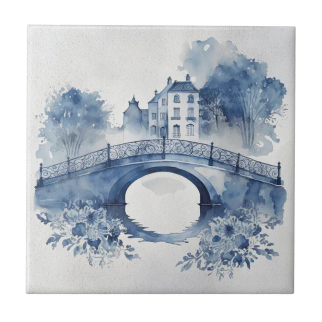 Blue and white Delft style landscape Ceramic Tile | Zazzle