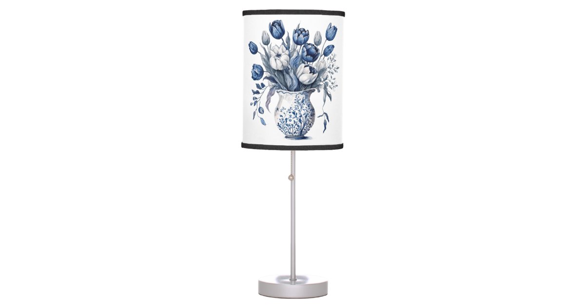 Blue and white Delft style tulip bouquet design Table Lamp | Zazzle