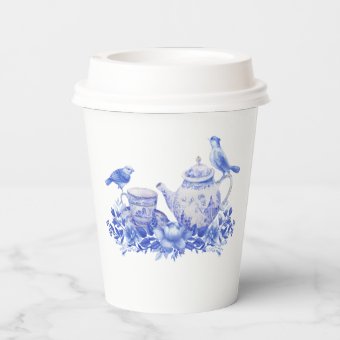 Blue and White Floral Bridal Shower | Tea Party P Paper Cups | Zazzle
