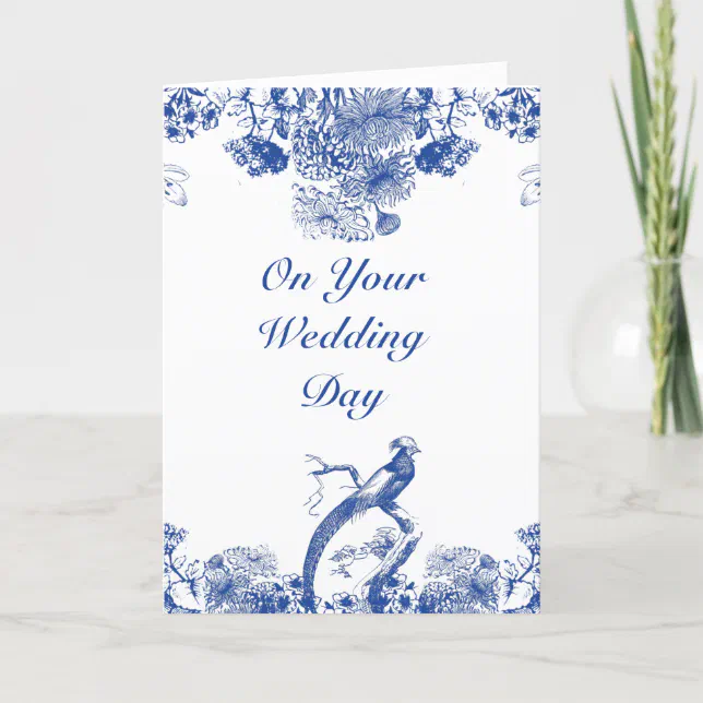 Blue and White Floral China Pattern Wedding Card | Zazzle