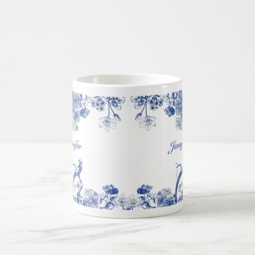 Blue and White Floral China Pattern with Bird Coffee Mug | Zazzle