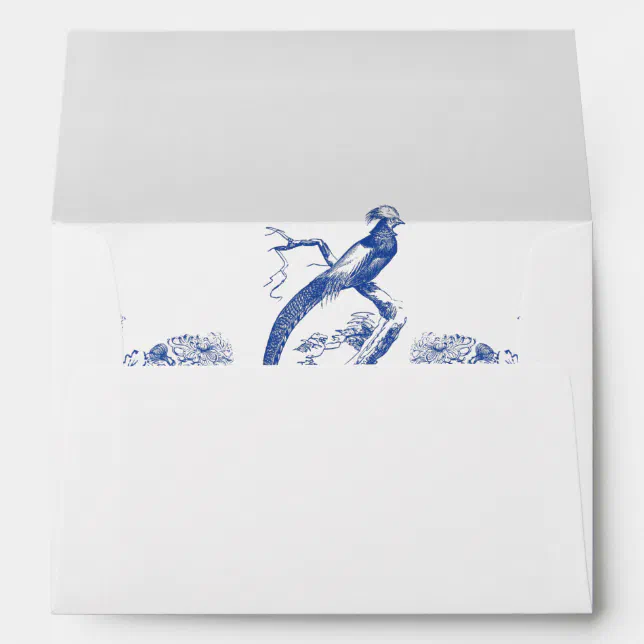 Blue and White Floral China Pattern with Bird Envelope | Zazzle