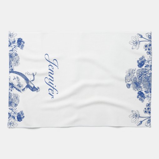 Blue and White Floral China Pattern with Bird Kitchen Towel | Zazzle