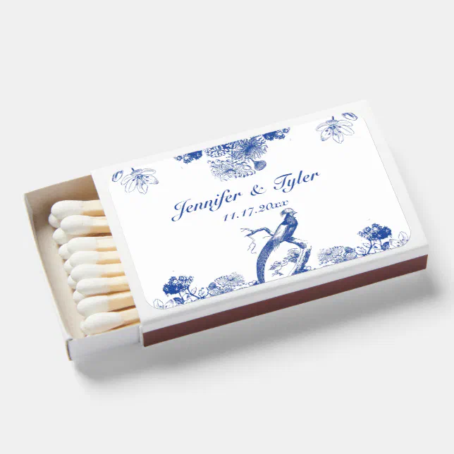 Blue and White Floral China Pattern with Bird Matchboxes | Zazzle