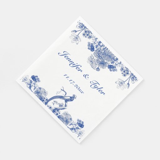 Blue and White Floral China Pattern with Bird Napkins | Zazzle