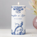 Blue and White Floral China Pattern with Bird Pillar Candle | Zazzle