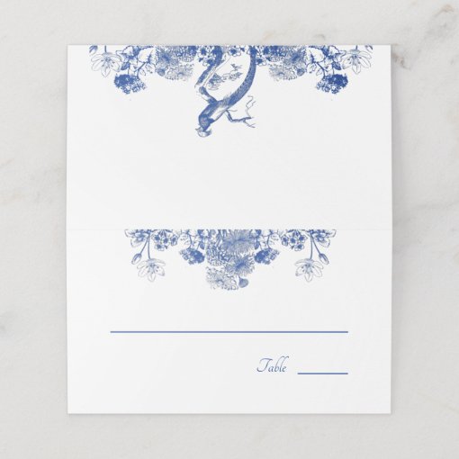Blue and White Floral China Pattern with Bird Place Card | Zazzle