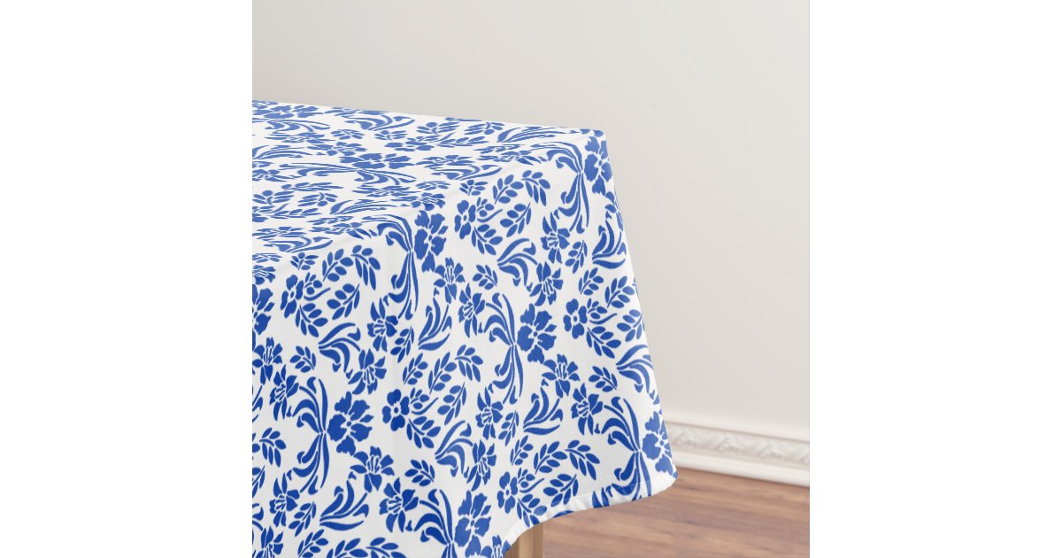 Blue and White Floral Damask Table Cloth | Zazzle