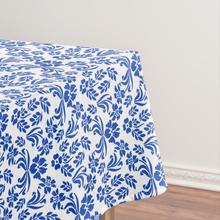 Blue and White Floral Damask Table Cloth | Zazzle.com