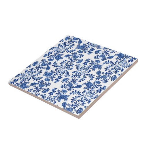 Blue and White Floral Tile | Zazzle