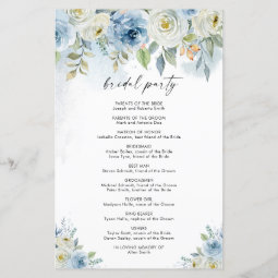 Blue and White Floral Wedding Program Card | Zazzle