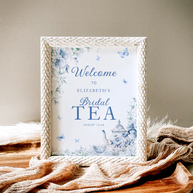 Blue and White Floral Welcome Bridal Tea Poster | Zazzle