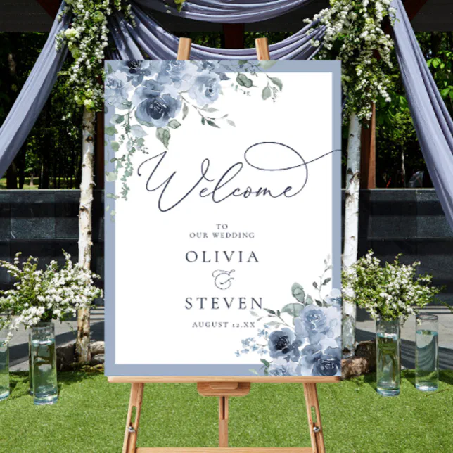 Blue and White Floral Welcome Foam Board | Zazzle