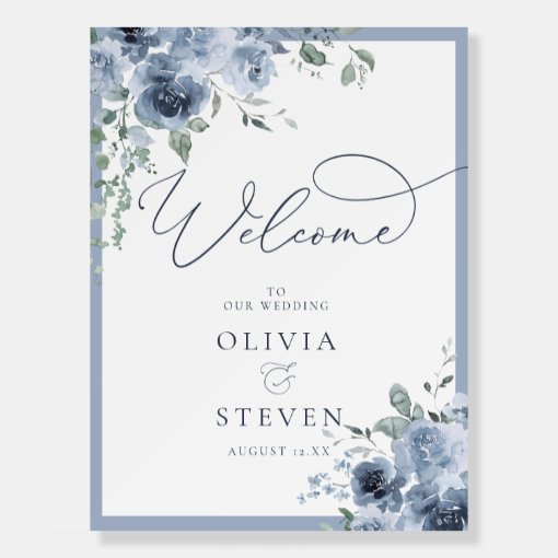 Blue and White Floral Welcome Foam Board | Zazzle