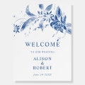 Blue and white flowers wedding welcome sign | Zazzle
