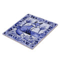 Blue and White Fox Mediterranean Folk Animal Art Ceramic Tile | Zazzle