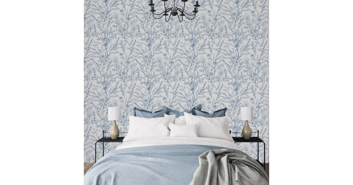 Blue and White French Floral Wallpaper | Zazzle