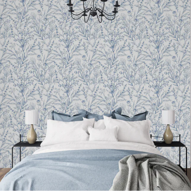 Blue and White French Floral Wallpaper | Zazzle