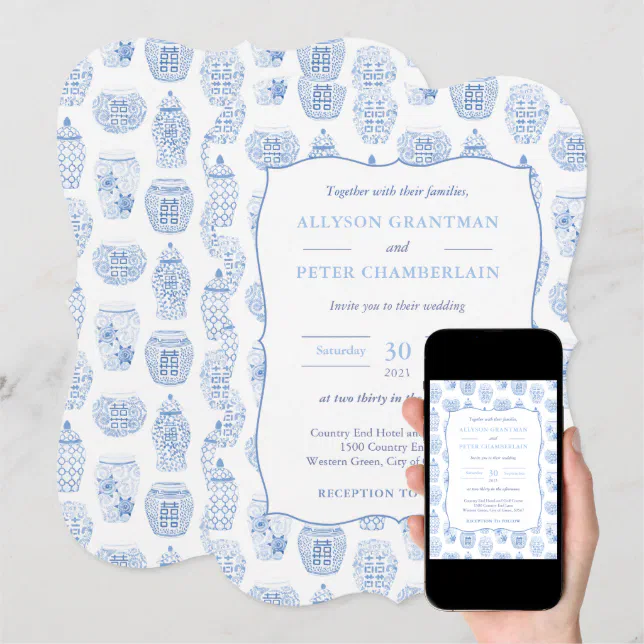 Blue And White Ginger Jar Chinoiserie Wedding Invitation | Zazzle