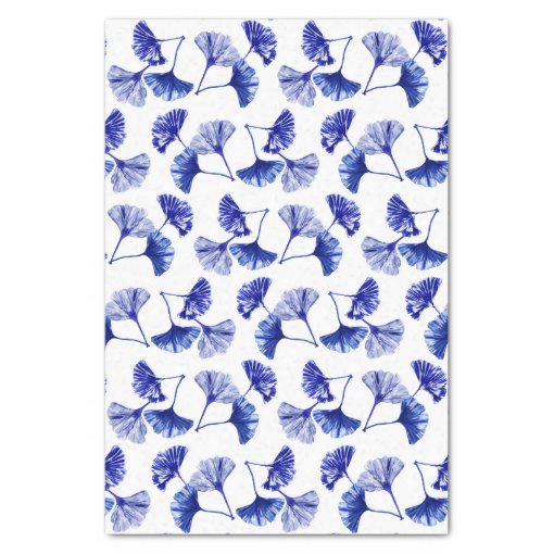 Blue and white gingko leaves tissue paper | Zazzle