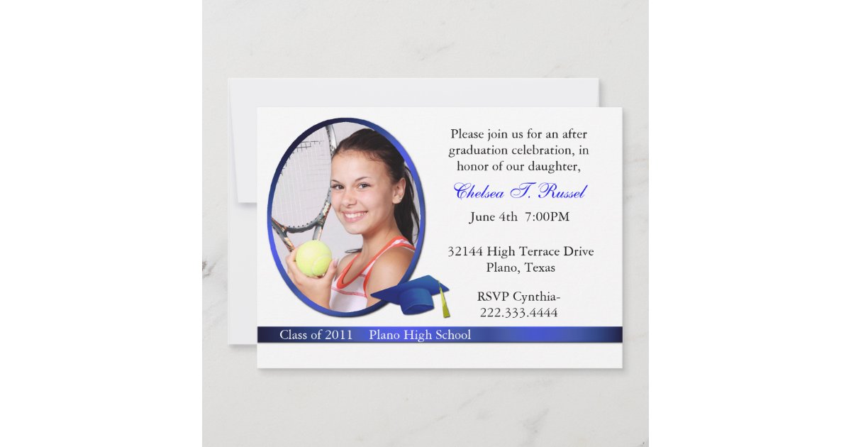 Blue and White Graduation Photo party invitation | Zazzle