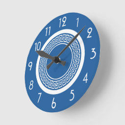 Blue and White Greek Key Clock | Zazzle