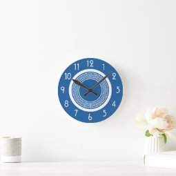 Blue and White Greek Key Clock | Zazzle