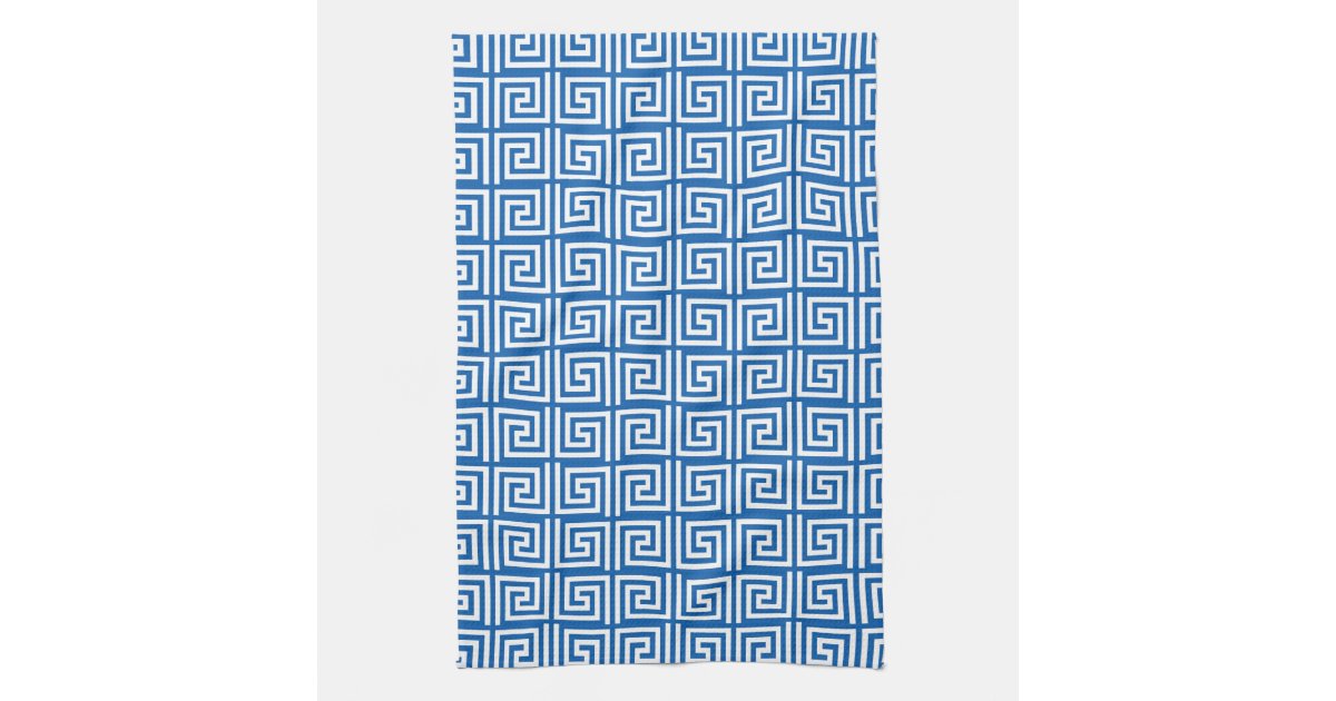 Blue and White Greek Key design Kitchen Towel | Zazzle