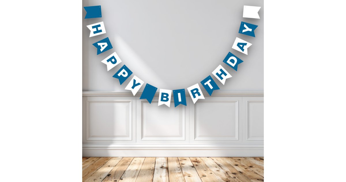 Blue and White Happy Birthday Bunting Flags | Zazzle