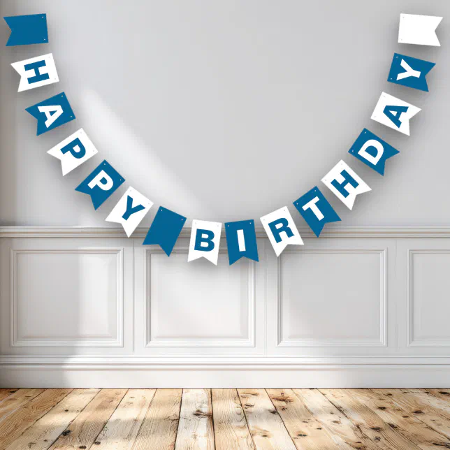 Blue and White Happy Birthday Bunting Flags | Zazzle
