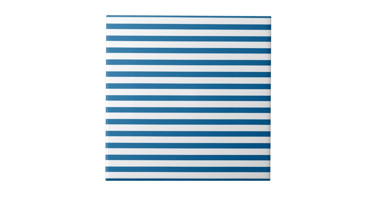 Blue and White Horizontal Stripe Ceramic Tile | Zazzle