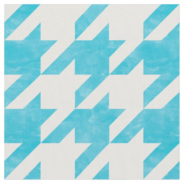Blue and White Houndstooth Geometric Pattern Fabric | Zazzle