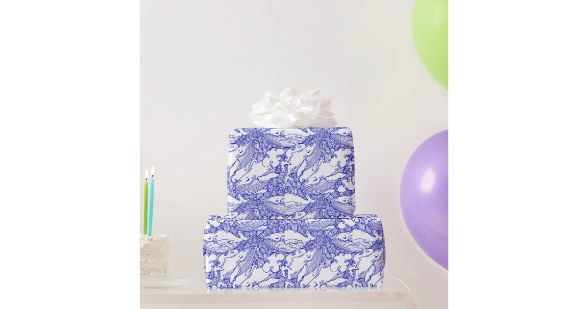 Blue And White Humpback Whale Wrapping Paper | Zazzle