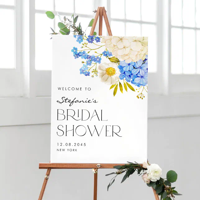 Blue and White Hydrangeas Bridal Shower Welcome Poster | Zazzle