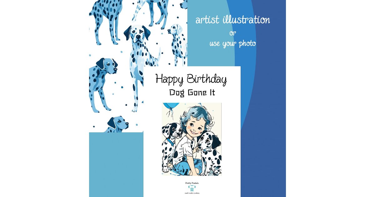 Blue and White Illustrated Dalmatian | Birthday Card | Zazzle