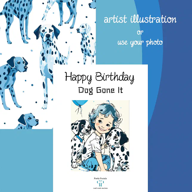 Blue and White Illustrated Dalmatian | Birthday Card | Zazzle