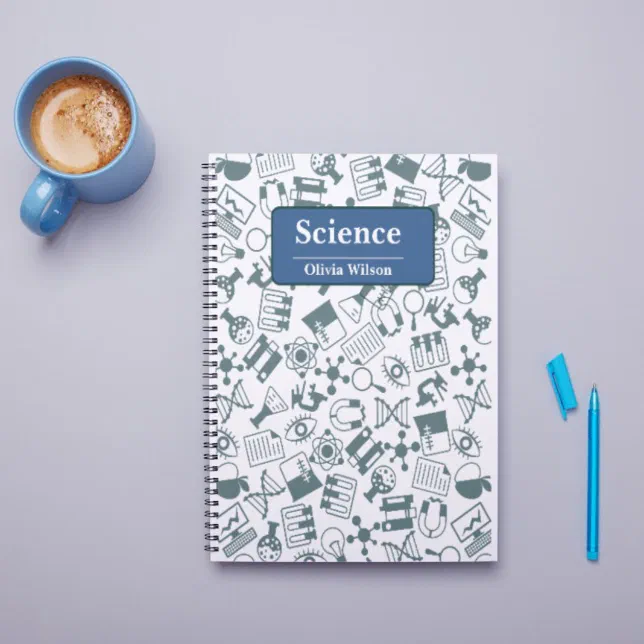Blue and White Illustrative Science Notebook | Zazzle