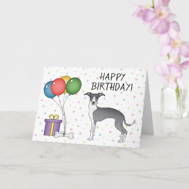 Blue And White Italian Greyhound - Happy Birthday Card | Zazzle