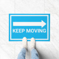 Blue and White Keep Moving Traffic Sign right Doormat | Zazzle