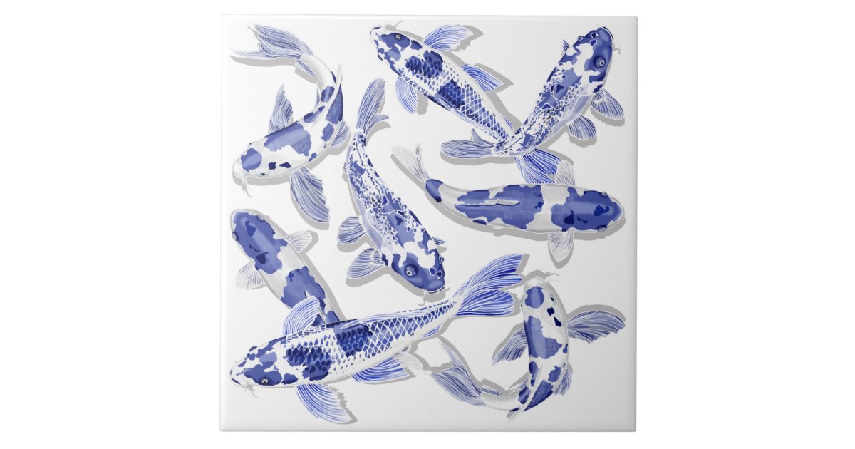 Blue and white Koi Tile | Zazzle