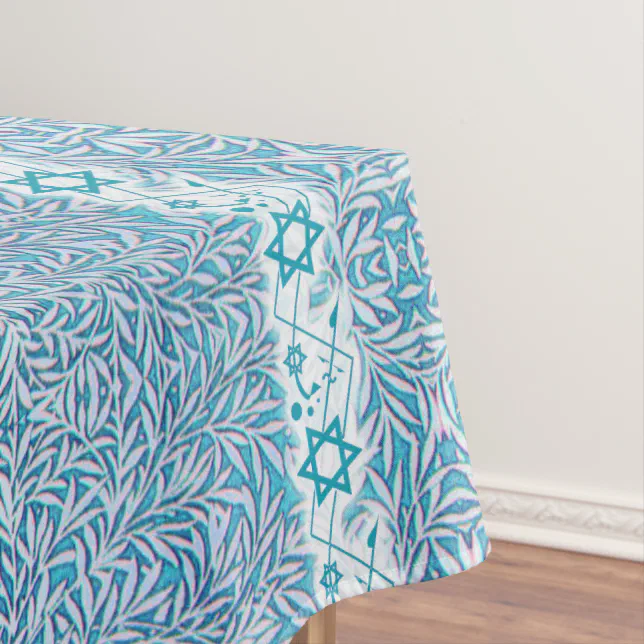 Blue and White Leafy Star of David Border Tablecloth | Zazzle