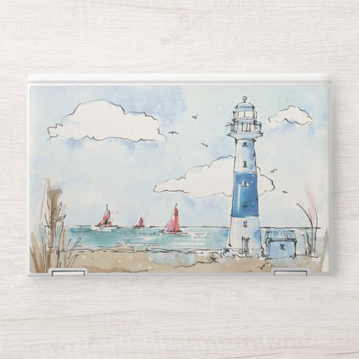 Blue and White Lighthouse HP Laptop Skin | Zazzle
