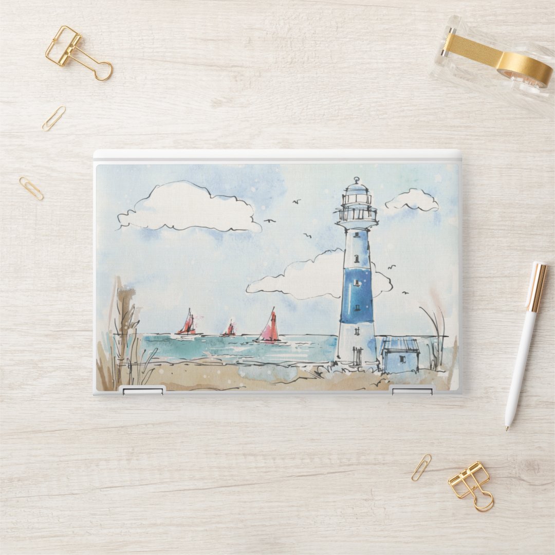 Blue and White Lighthouse HP Laptop Skin | Zazzle