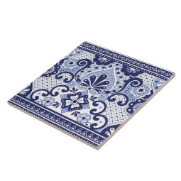 Blue and White Mexican Talavera Folk Art Tile | Zazzle